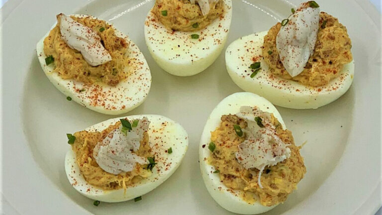 Southern Style Deviled Eggs with Crab Meat - By The Sea Realty